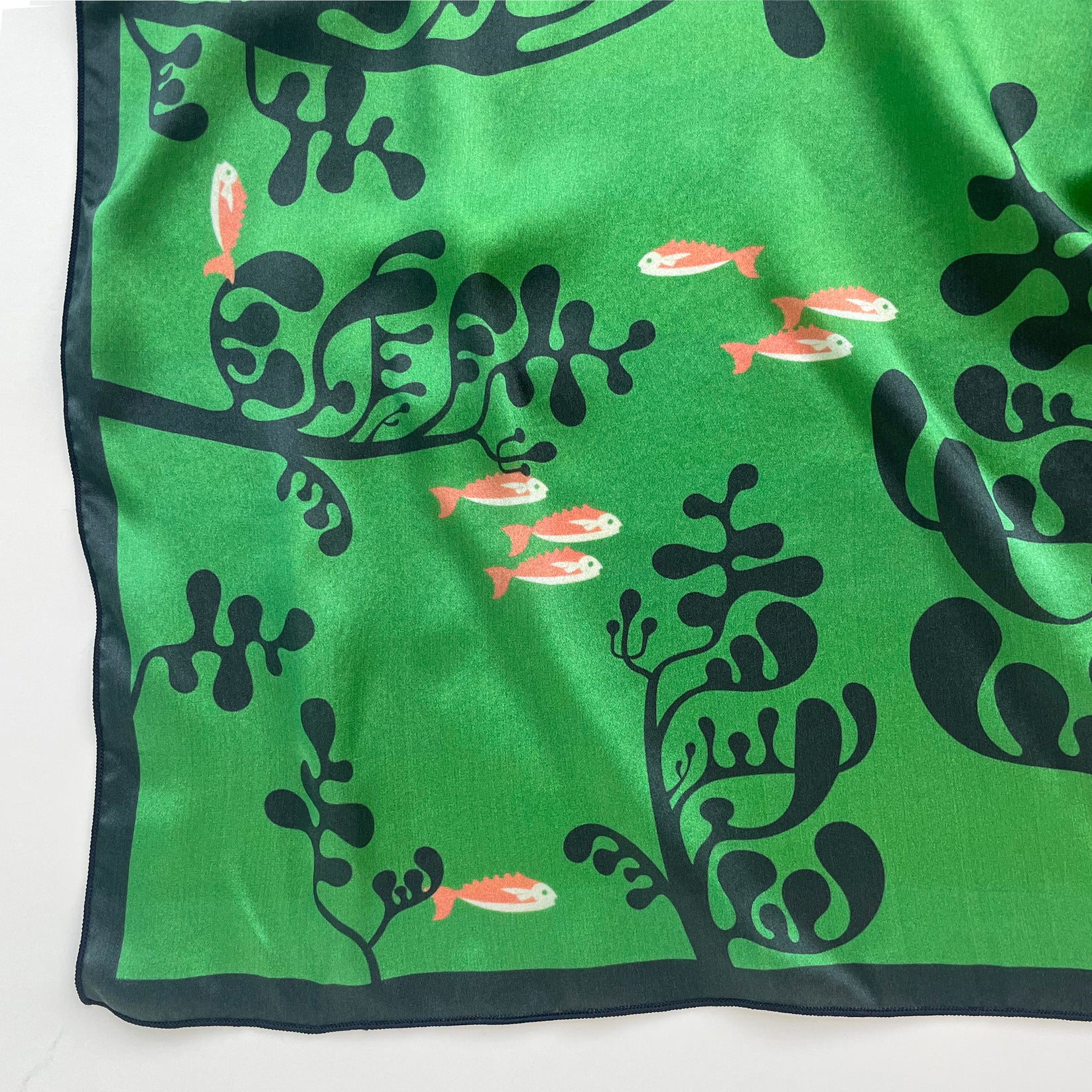 Under Water - Green silk scarf with little pink fish – mrsfishkin